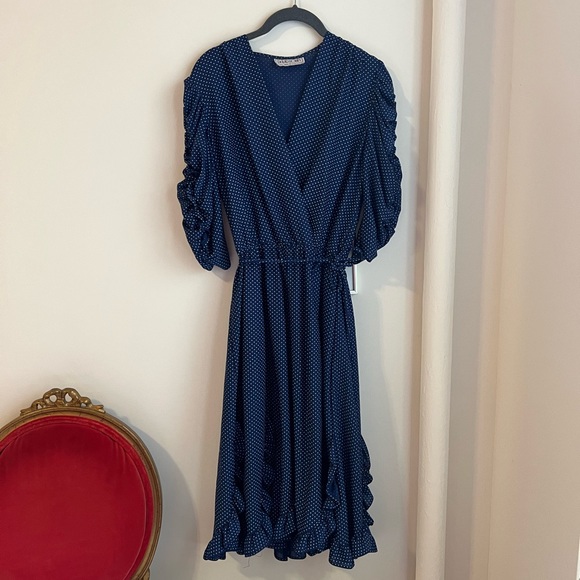 David Robin | Dresses | David Robin Cobalt Blue Polka Dot Ruffled Dress ...